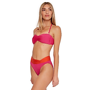 Trina Turk Women's Standard Olympia Ribbed Twist Bandeau Bikini Top-Strapless, Swimwear Separates, Pink, 10