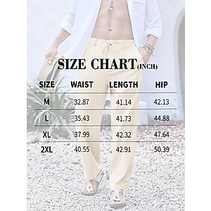 PASLTER Mens Cotton Pants Drawstring Casual Jogger Yoga Beach Pant Elastic Waist Slim Fit Trousers for Men White