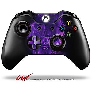 WraptorSkinz Decal Style Vinyl Skin Wrap compatible with XBOX One Original Wireless Controller Flaming Fire Skull Purple - (CONTROLLER NOT INCLUDED)
