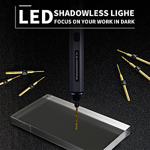 ARROWMAX Mini Electric Drill 15 in 1 with Benchtop Press, Cordless, LED Lights, Needle Vise Hand Drill Kit, 10 HSS Drill bits, 3/32-Inch Keyless Chuck, Variable Direction (SDS MINI PLUS)