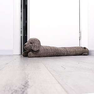 CERAYOU Dog Fabric Under Door Draft Stopper, 3LB Heavy Duty Decorative Soundproof Door Draft Blocker, 34 Inch Animal Energy Saving Draft Guard, Plaid