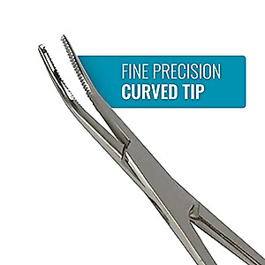 MABIS Precision Kelly Forceps Locking Tweezers Clamp, Silver, Curved, 5-1/2 Inch, 1 Count (Pack of 1)