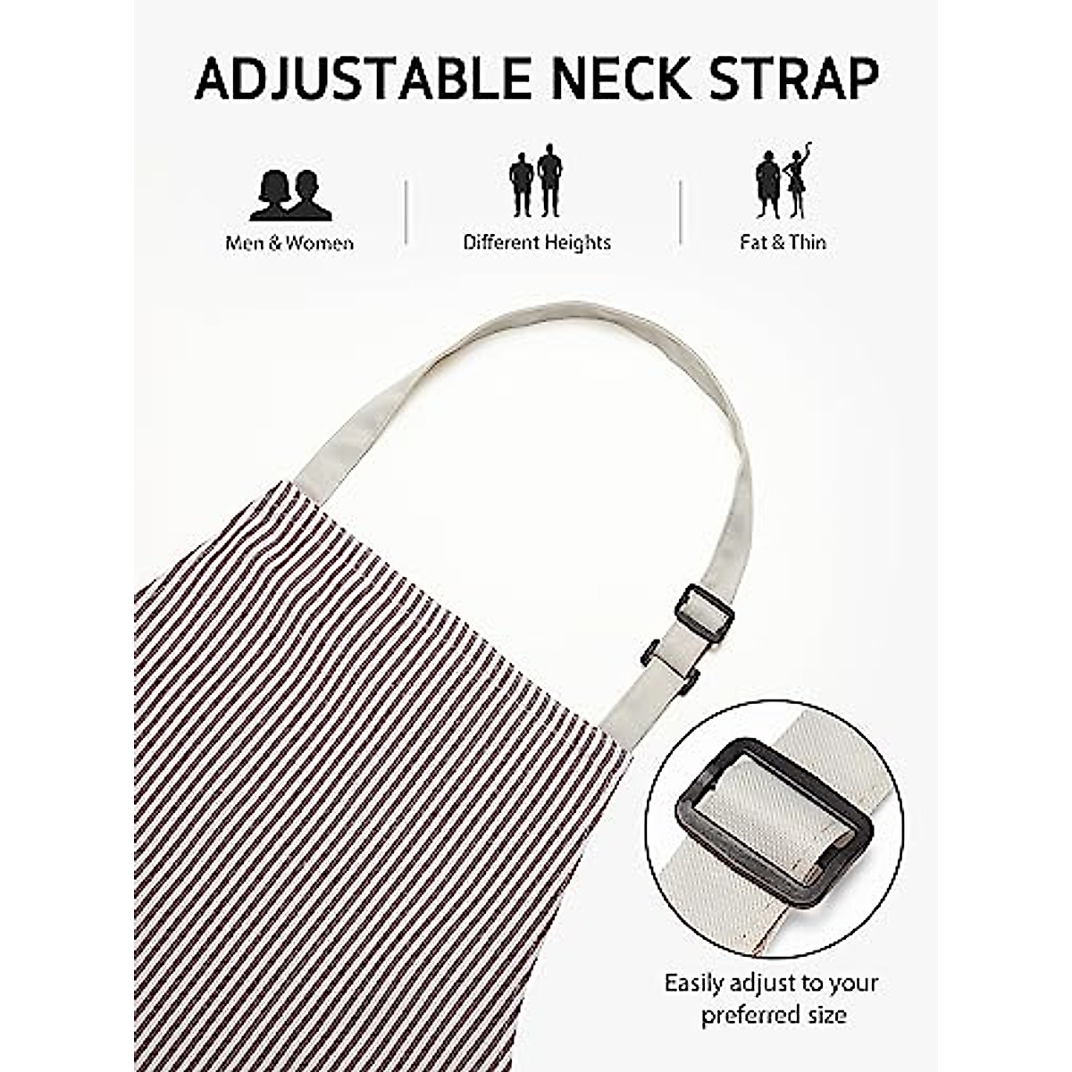 Syntus Kitchen Cooking Apron, 2 Pack Adjustable Bib Chef Aprons for Women Men with 2 Pockets, L-Black/Brown Stripes