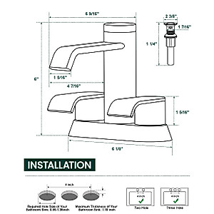 Matte Black Waterfall Bathroom Sink Faucet - HEISOK 4 Inch Bathroom Faucet with Overflow Pop Up Drain & Supply Hose, Stainless Steel 2 Handles Centerset Lavatory Vanity Bath Faucet for 2 or 3 Hole