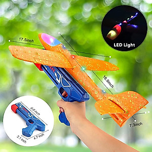 Airplane Toys Foam Aeroplane Activities Glider Planes Launcher Flying Led Light Catapult Games Kit Outdoor for Boys Girls Kids 3 4 5 6 7 8 Year Olds age 4-10 Presents Birthday 3 Pack