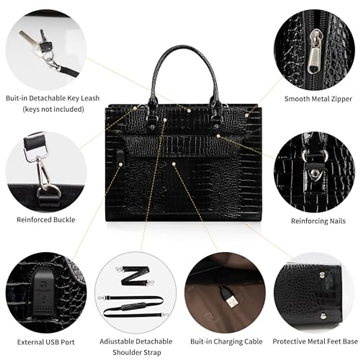 Laptop Bag for Women, 17 Inch Laptop Tote Bag, Fashion Computer Shoulder Bag, Waterproof Leather Teacher Handbag with USB Port, Large Capacity Crossbody Bag Business Office Briefcase Work Bag Black
