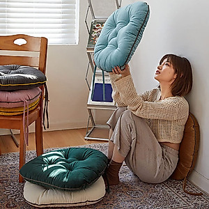 Chair Seat Cushion Outdoor Indoor Tufted Seat Cushions Memory Foam Comfort Soft Chair Cushion Pad Non Slip Wicker Chair Seat Cushion for Dining Living Room Office Kitchen Machine Washable (dark green)