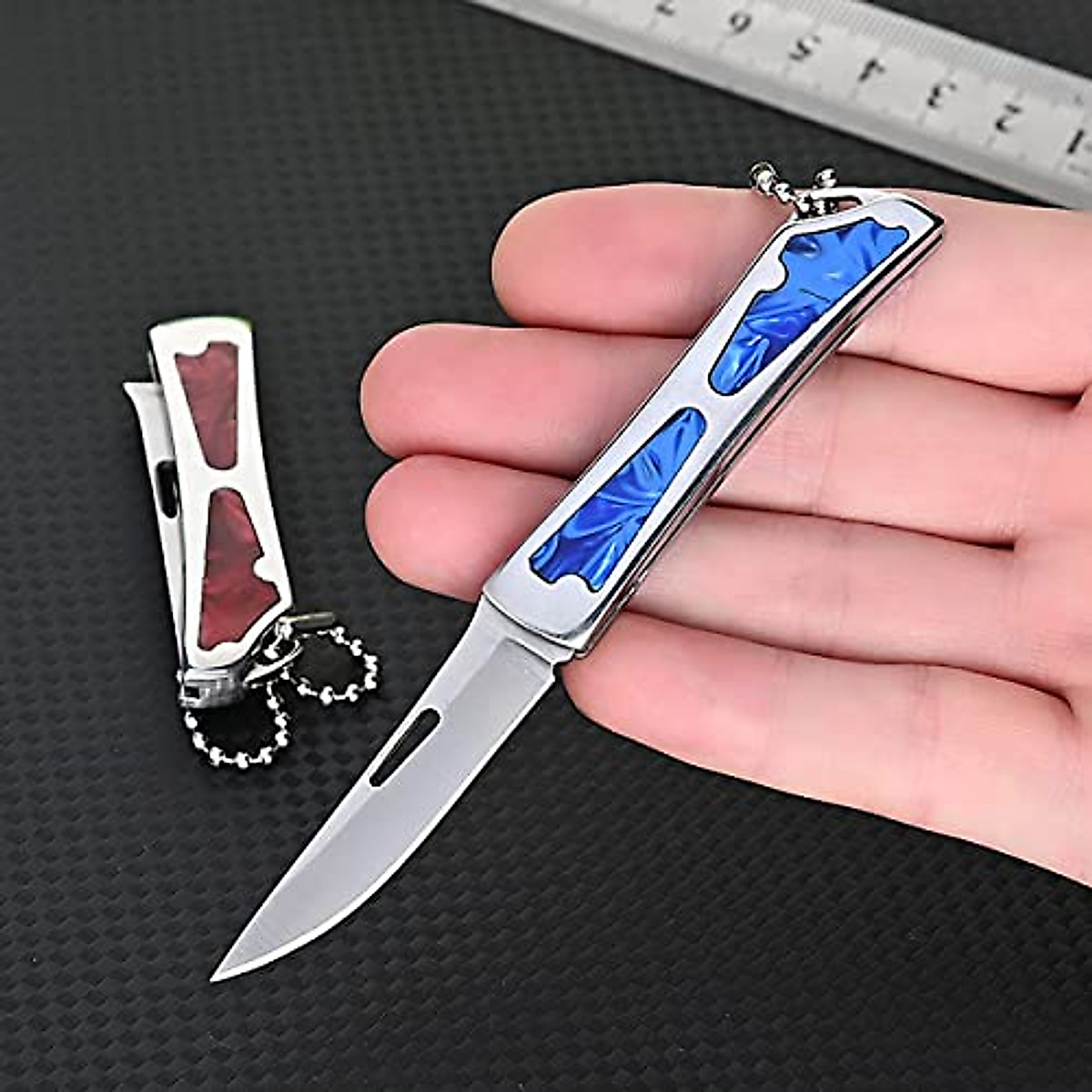 NBGDY Mini Knife Keychain, Small Pocket Folding Knife,EDC Package Opener  Box Cutter Knife. 2PCS(Red and Blue)(KPQ-1029)