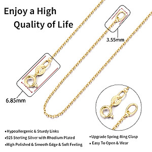 Jewlpire 18k Over Gold Chain Necklace for Women, 1.3mm Cable Chain Gold Chain for Women Sturdy & Shiny Women's Chain Necklaces, 20 Inches
