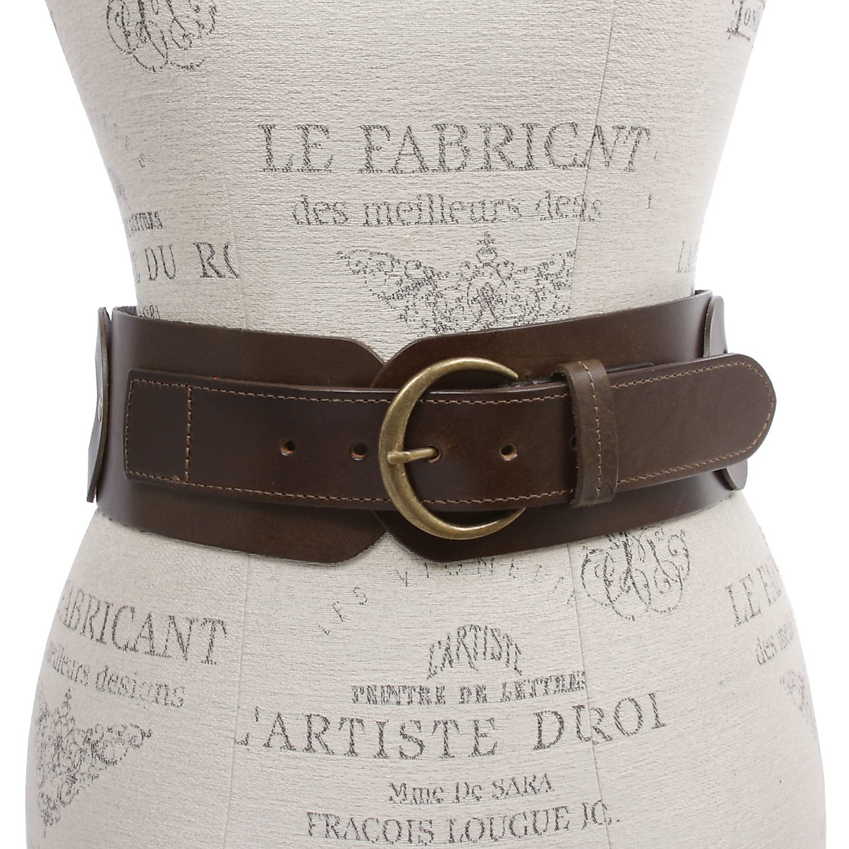 Ladies 3" (75 mm) Wide High Waist Round Disk Linked Braided Cowhide Top Full Grain Leather Belt, Brown | 34"