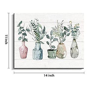 Creoate Bathroom Decor, Botanical Bathroom Pictures Wall Art Bottles and Plants Print Canvas Art Rustic Wood Textured Framed Artwork for Home Decor, Bathroom Aesthetic Decor, Ready to Hang