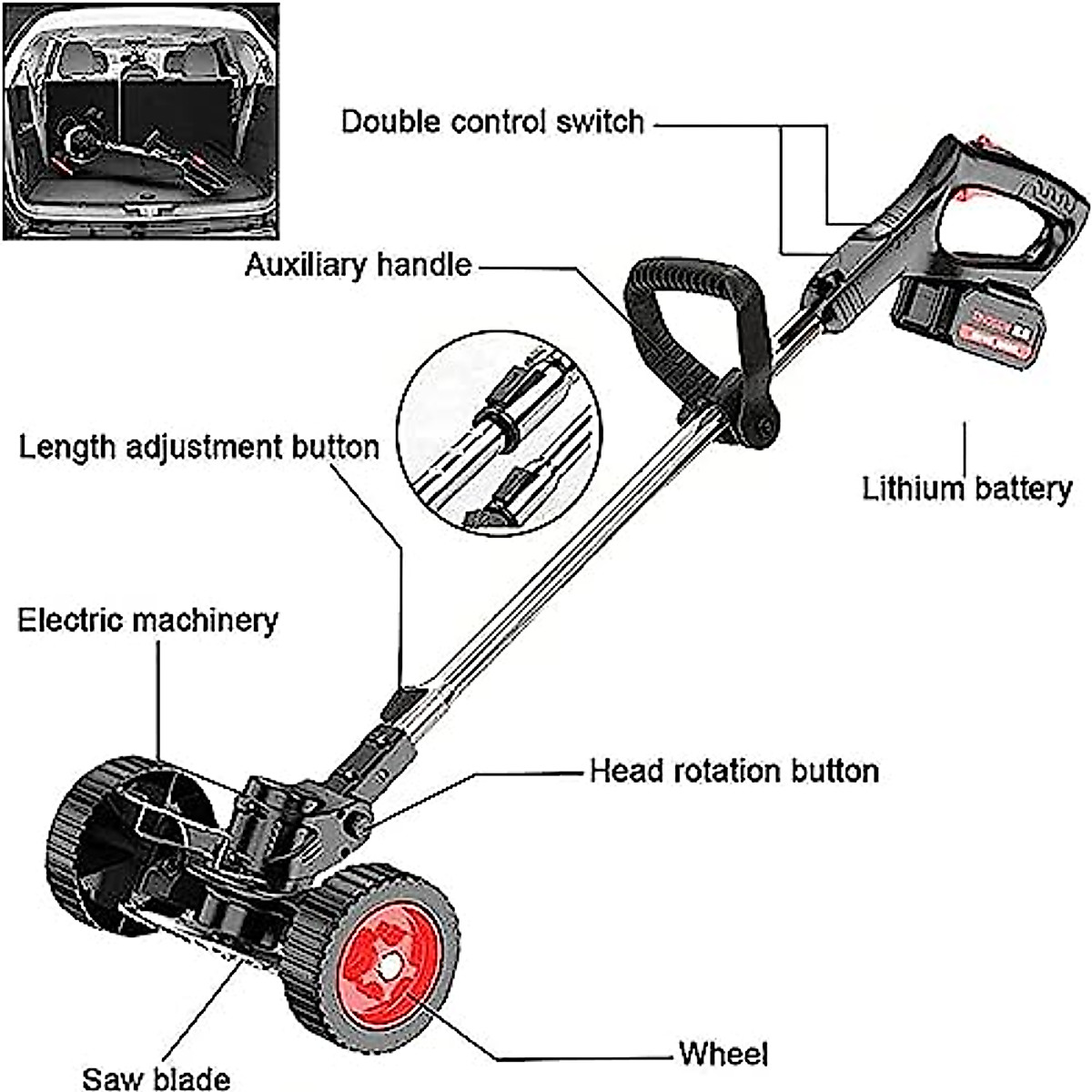 Handheld Cordless Trimmer, 24V Electric Small Portable Trimmer with 3 Style Blades Handheld Lawn Mower Adjustable Machine Head Lawn Garden Weeder