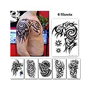 Large Tribal Temporary Tattoos, Big Totem Tattoo Stickers for Men Guys Waterproof Arm Fake Tattoo for Rave Party Makeup, 6-Sheet