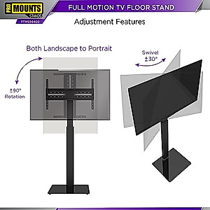 Portrait to Landscape TV Stand for 32" to 75" TVs, Height Adjustable 360° Rotating Monitor Stand with Glass Base, Floor TV Stand Mount with ±30° Swivel Range, Max VESA 600x400 Menu Wall Board
