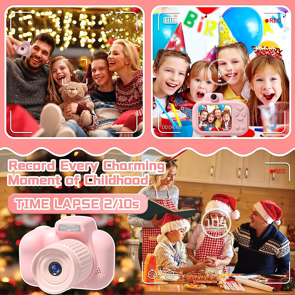 Temodu Kids Camera, Best Birthday Festival Toys Gifts for Girls Boys Age 3 4 5 6 7 8 9 10 11 12 Year Old, Digital Camera for Kids with Video, Toy Camera Toddler Camera for Girls with 32GB Card - Pink