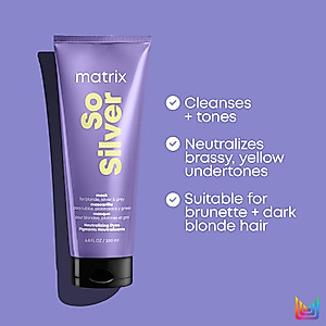 Matrix So Silver Toning Purple Hair Mask | Deep Conditioning | Repairs Damaged Blonde & Silver Hair | Neutralizes Yellow Tones | For Color Treated or Bleached Hair | Packaging May Vary | Vegan