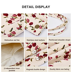 Corduroy Tote Bag for Women,Travel Reusable Grocery Shopping Shoulder Bag with Inner Pocket for Work Beach Travel and Shopping Grocery(Beige, Rose)