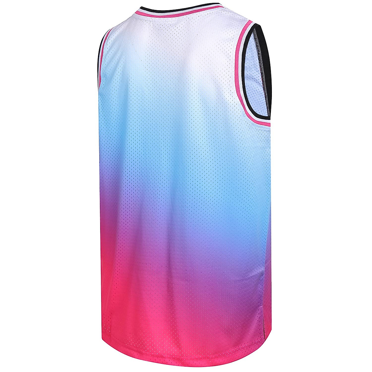 DEHANER Custom Basketball Jersey for Men Kids Youth Causal Summer Game Mesh Tank Top Outfits,White/Light Blue/Pink Gradient Jersey,Men Size Large