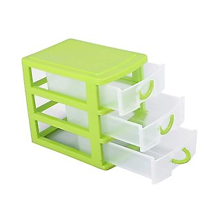 White 3 Drawer Plastic Storage,Mini Drawer Organizer, Plastic Jewelry Makeup Storage Box with Adjustable Detachable Dividers for Small Accessories (3 Layers Green)