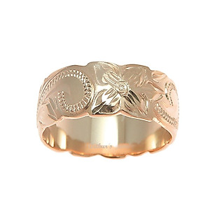 Arthur's Jewelry Pink rose gold plated 925 sterling silver Hawaiian 8mm plumeria flower scroll cut out edge ring size 7.5