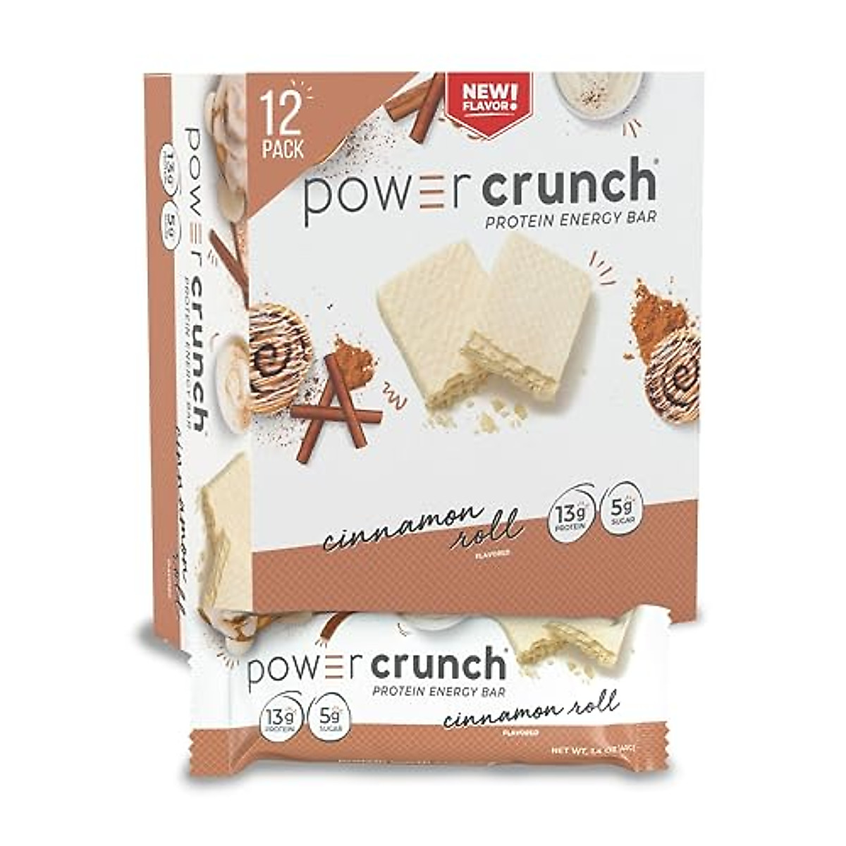 Power Crunch Protein Wafer Bars, High Protein Snacks with Delicious Taste, Cinnamon Roll, 1.4 Ounce (12 Count)