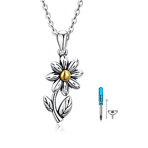 Cremation Jewelry 925 Sterling Silver Daisy Flower Urn Necklace for Ashes Keepsake Memorial Jewelry for Women Daisy Pendant Necklace