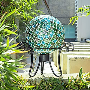 VCUTEKA Gazing Ball, Glass Mosaic Gazing Balls Sphere for Garden Lawn Outdoor Ornament Yard Decorative, Attracts Good Fortune, Red Mirrors, 10-Inch, Green