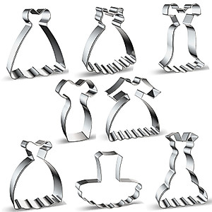 Dress Shaped Cookie Cutters Set of 8 pcs, Stainless Steel Wedding Dress Princess Dress Fondant Cutter Molds Baking DIY