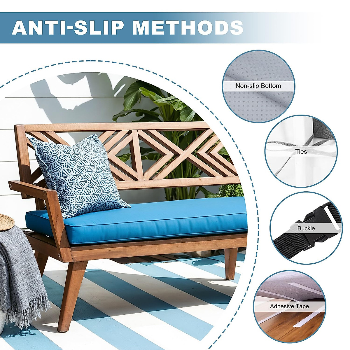 FRZVXCW Custom Bench Cushions for Indoor/Outdoor Furniture, Non Slip Window Seat Cushions Indoor, 70D High-Resilience Foam, Bench Seat Cushion 100+ Colors, Outdoor Bench Cushion Optional Waterproof