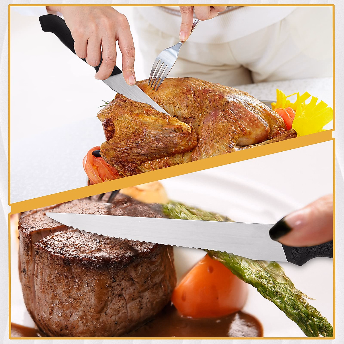 Therwen 100 Pieces Serrated Edge Pointed Tip Steak Knives Stainless Steel Steak Knife with Serrated Edge 8.8 Inch For Kitchen Restaurant Tableware Camping