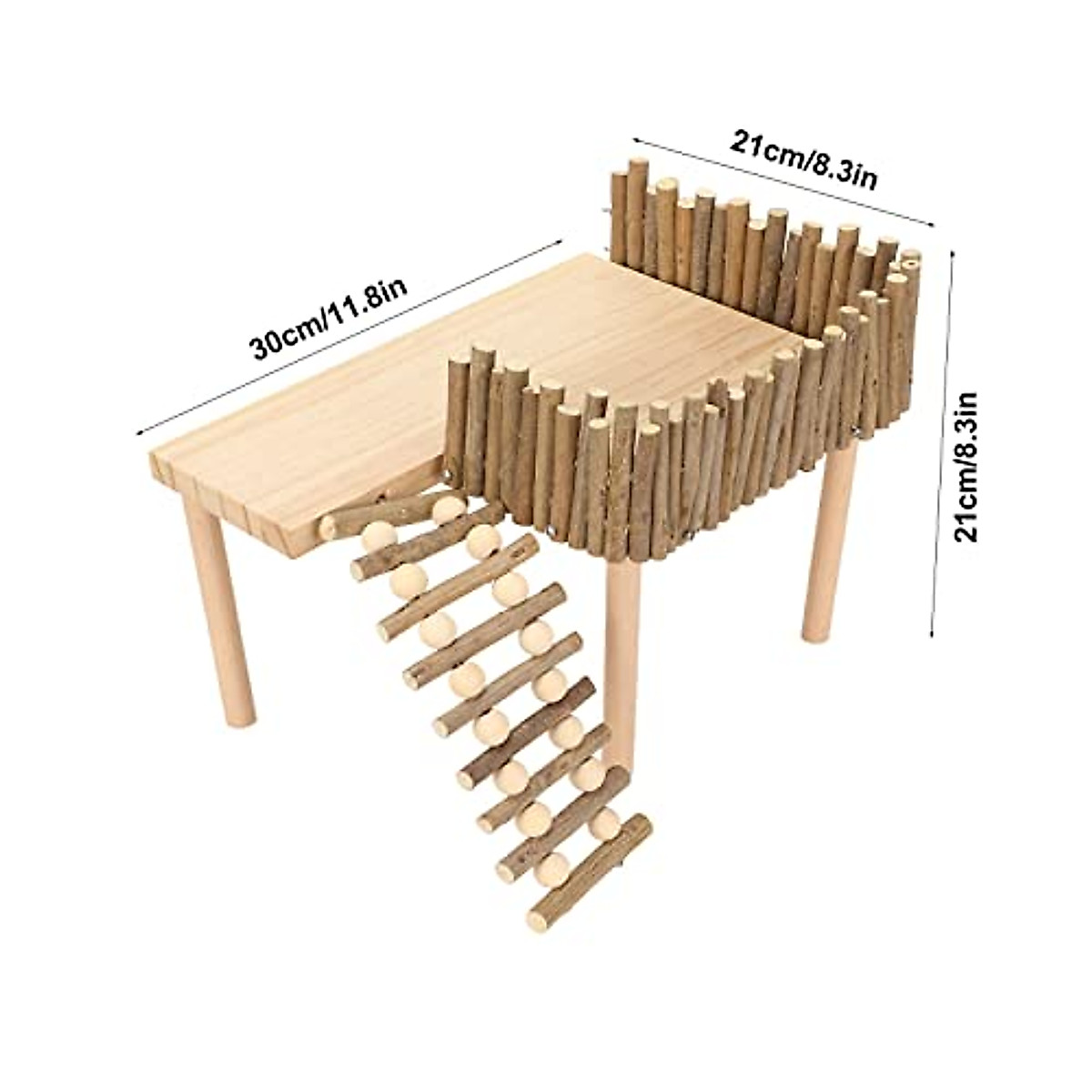 Hamster Platform, Small Pets Wooden Climbing Platform with Fence Ladder for Hamster Gerbil Mice Bird