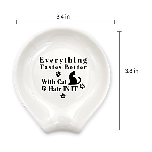 LRUIOMVE Ceramic Coffee Spoon Holder - Everything Tastes Better with Cat Hair - Coffee Spoon Rest, Coffee Station Decor, and Bar Accessories Perfect Coffee Lovers Gift for Women and Men