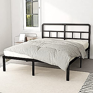 DiaOutro 14 Inch Queen Bed Frame with Headboard No Box Spring Needed, Heavy Duty Metal Queen Size Platform with Steel Slat, Mattress Foundation, Easy Assembly, Noise Free, Black
