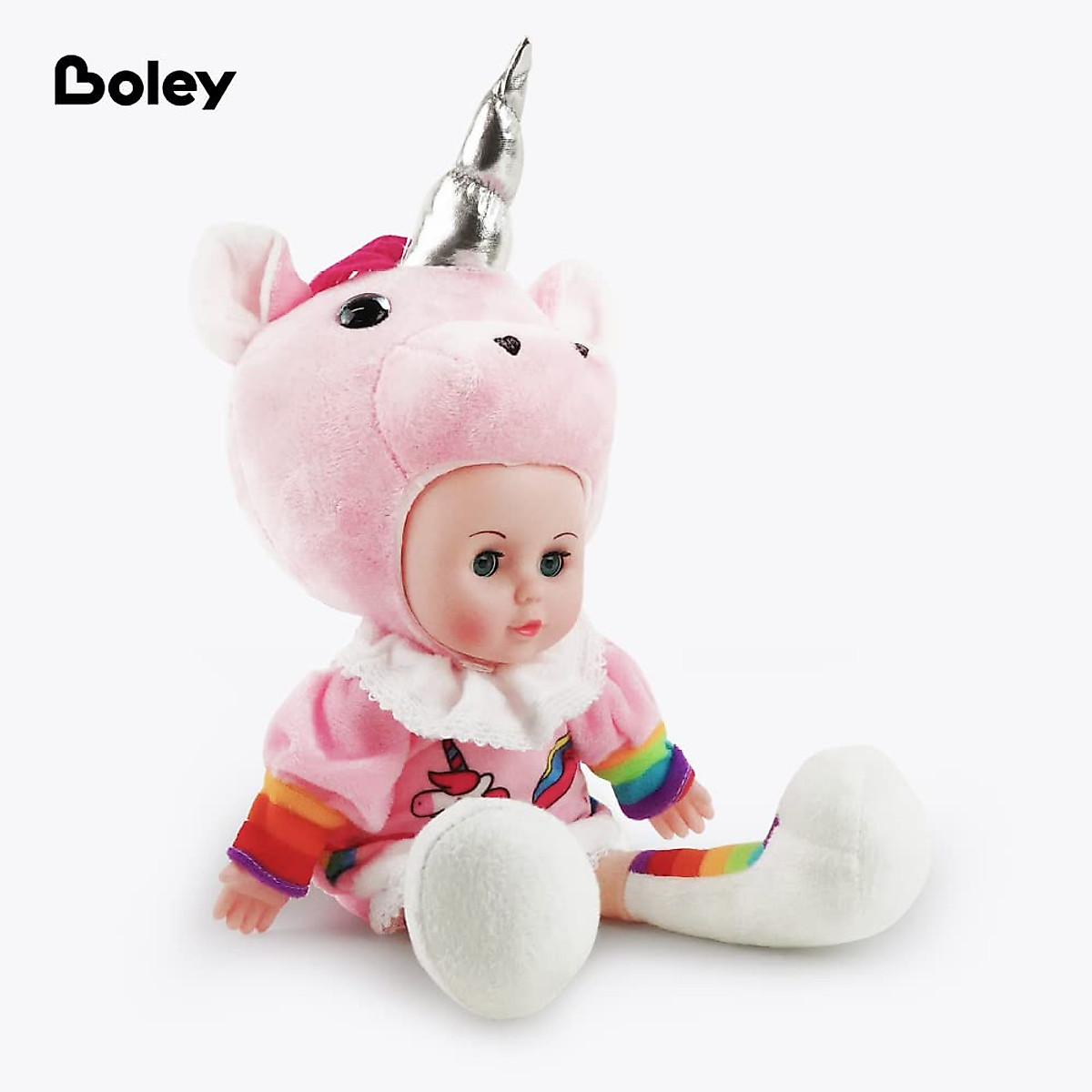 Boley Unicorn Baby Doll - Open and Close Eyes Unicorn Baby Doll for Kids - Classic 16 Inch Babydoll with Unicorn Plush-Hoodie and Cotton Dress - Unicorn Toy for Toddlers and Kids Ages 3 and Up
