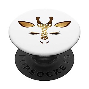 Happy Smile Giraffe Face Brown White on Black PAAR039 PopSockets PopGrip: Swappable Grip for Phones & Tablets