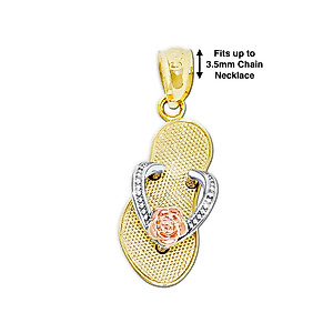 Gold Flip-flop Sandal with Flower Charm - 10 Karat Solid Gold - Sandal Pendant (Style 1)