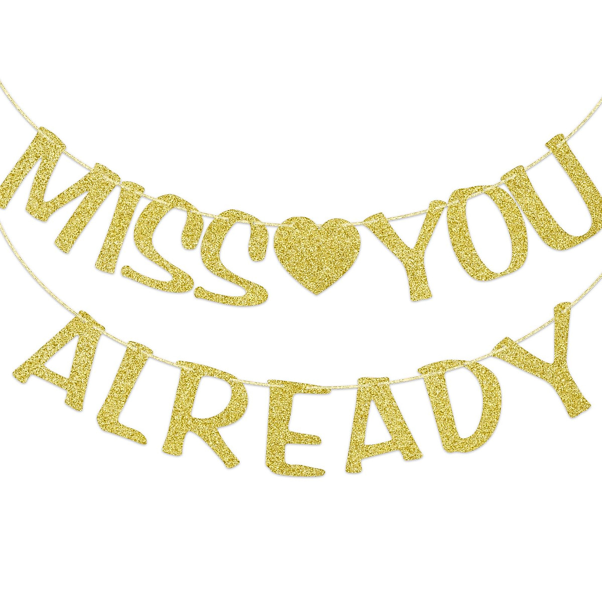 Qttier Miss You Already Banner, Pre-strung Party Decorations for Farewell Party Going Away Party Goodbye Party Retirement Graduation, Gold Glitter