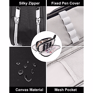 Large Capacity Pencil Case, Expandable Zipper Pencil Pouches, 3 Compartments Canvas Pencil Box, Cute Pencil Pouch, Ortable Stationery Pen Bag for Work And Study