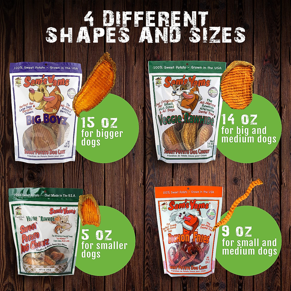 Sams Yams Sweet Potato Dog Treats, Healthy Dog Treats for Small & Medium Dogs, Sweet Potato Dog Treats Made in USA, High Fiber, Vegan Dental Chews - Bichon Fries, Sweet Potato Dog Chewz, 9oz (1 Pack)