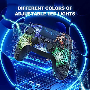 Wanzuwbip Wirless Controller for PS4 Gamepad Compatible for PS4/Slim/Pro/PC with Unique Cracked Surface Design/8 Adjustable LED Colors/Programmable Back Buttons/Super Turbo for PS4 Controller