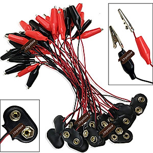 Ltvystore 9V Battery Snap with Alligator Clips, 20Pcs 9 Volts Battery Clip to Dual Alligator Clip Adapter Cable 7.17Inch