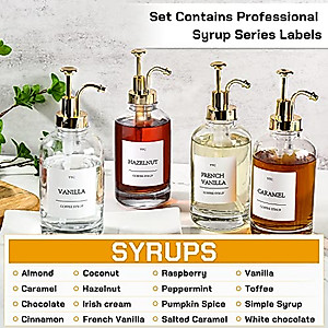 [Coffee Bar Accessories]Coffee Syrup Dispenser for Coffee Bar,YYC Coffee Syrup Pump Dispenser w Labels,Glass Syrup Dispenser 4 Pack,16.9oz Coffee Syrup Bottles