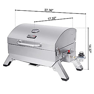 Royal Gourmet GT1001 Stainless Steel Portable Grill, 10000 BTU BBQ Tabletop Gas Grill with Folding Legs and Lockable Lid, Outdoor Camping, Deck and Tailgating, Silver