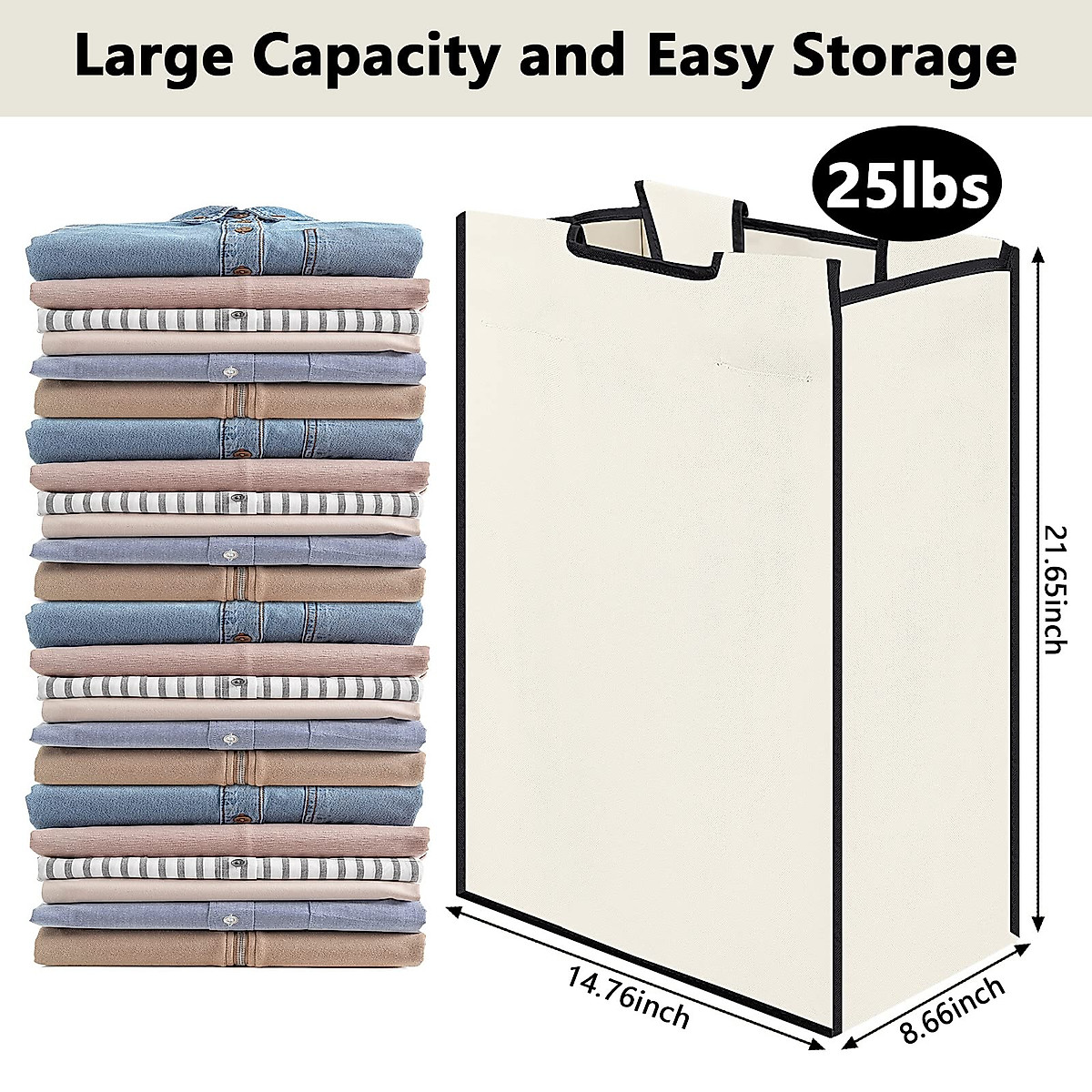 Laundry Sorter Replacement Bags Hamper Cart Removable Replacement Bags Laundry Storage Organizer Bag Laundry Hamper Liner, No Hooks 14.76 x 8.66 x 21.65 Inch (Beige, 3 Pcs)