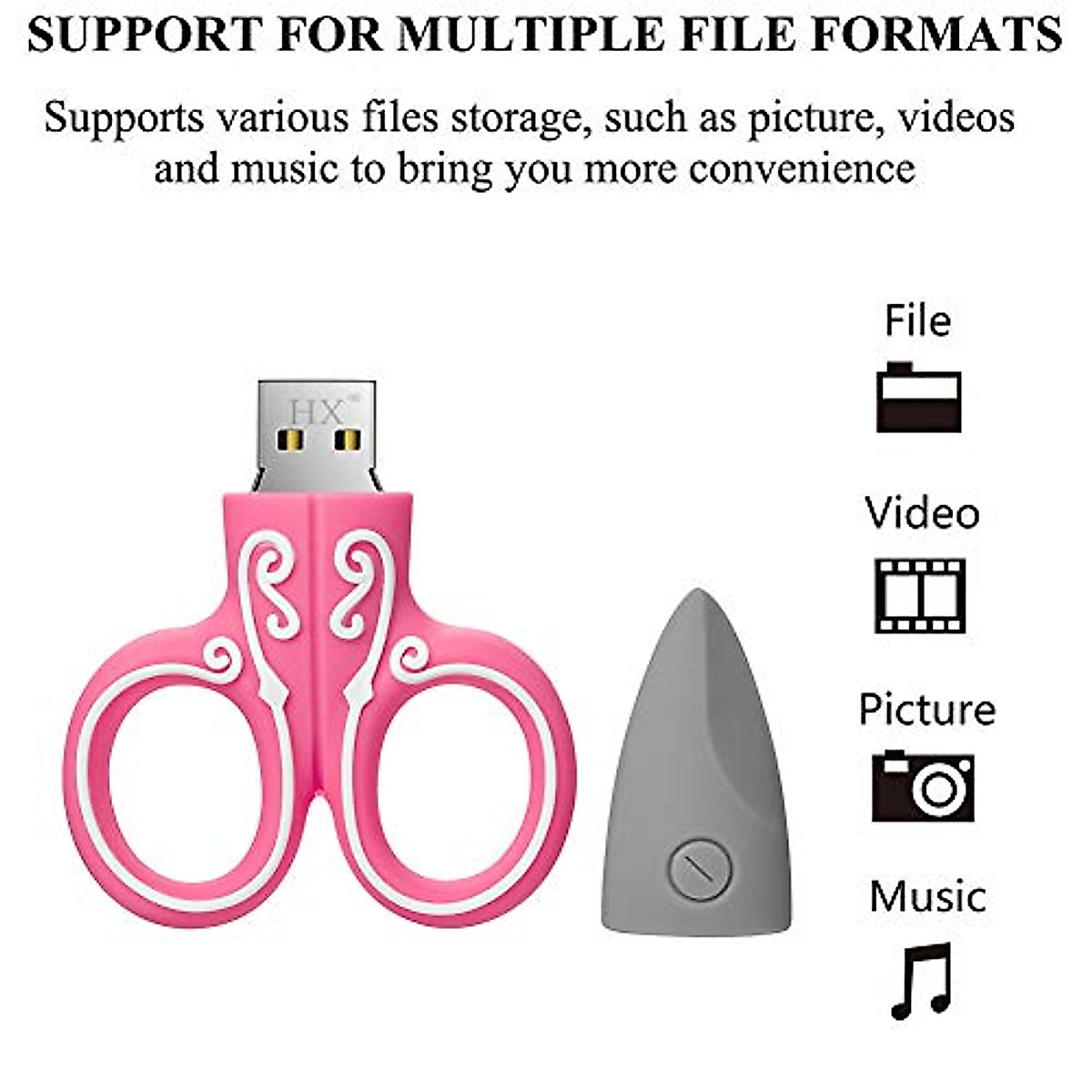 USB Flash Drives, 8GB / 16GB / 32GB / 64GB Waterproof Silicone USB 2.0 USB Memory Stick Data Storage Pendrive Thumb Drives (32GB, Pink Scissors)