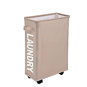 Dinling 23" Laundry Basket with Wheels, Portable Sorter Dirty Clothes Hamper for Laundry Room Organization, Laundry Room Storage (Brown)