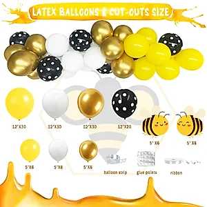 158 PCs Bee Party Decorations, Hombae Happy Bee Day Themed Birthday Party Decorations Backdrop Balloon Garland Banner Tablecloth Cake Cupcake Toppers Cutout Honey Bumble Bee Yellow Black