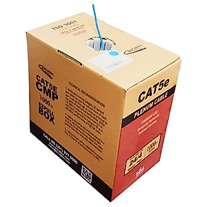 CAT5e (CMP) Plenum Cable, 1000FT | 24AWG 4Pair, 350MHz Solid Network Cable Unshielded Twisted Pair (UTP), Available in Blue, White, Gray & Black Color