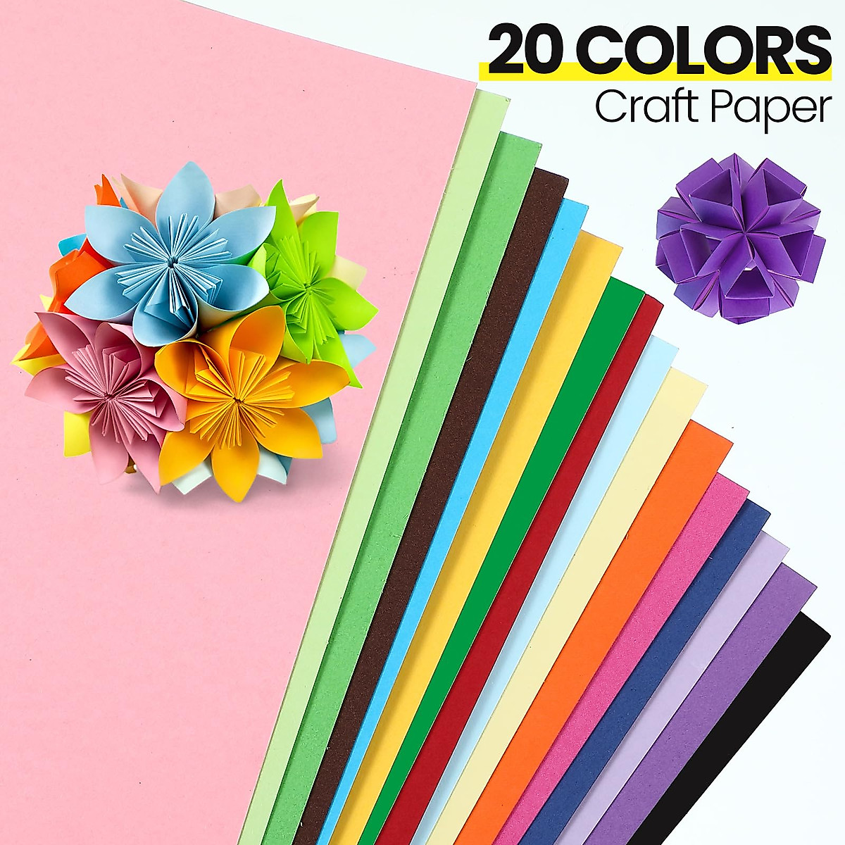 Yeaqee 500 Sheets Colored Construction Paper Bulk 8.5 x 11'' and 12 x 18'' Construction Paper Lightweight Art School Supplies Colorful Craft Paper for Kids Adults Arts and Crafts (70 GSM)