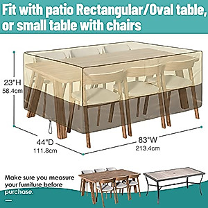 Rectangular Patio Table Cover for Extra Large Table, Waterproof Outdoor Lawn Patio Furniture Covers for Outdoor Rectangle Table and Chairs, Anti-UV, Rip/Dirt/Snow Resistant, 84"W x 44"D x 23"H